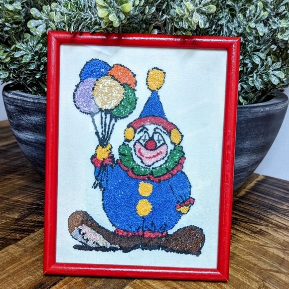 Hand Crafted | Accents | Vintage Needlepoint Clown Framed | Poshmark
